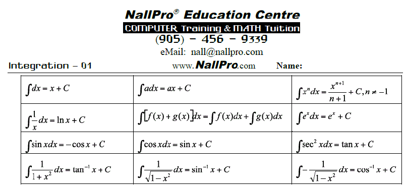 Integral Calculation Formula